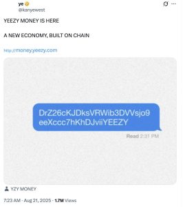YZY Token Rolled Out By Rapper Kanye West On Solana