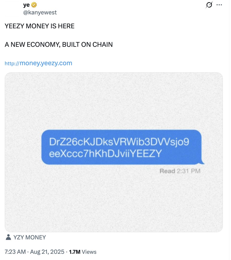 YZY Token Rolled Out By Rapper Kanye West On Solana