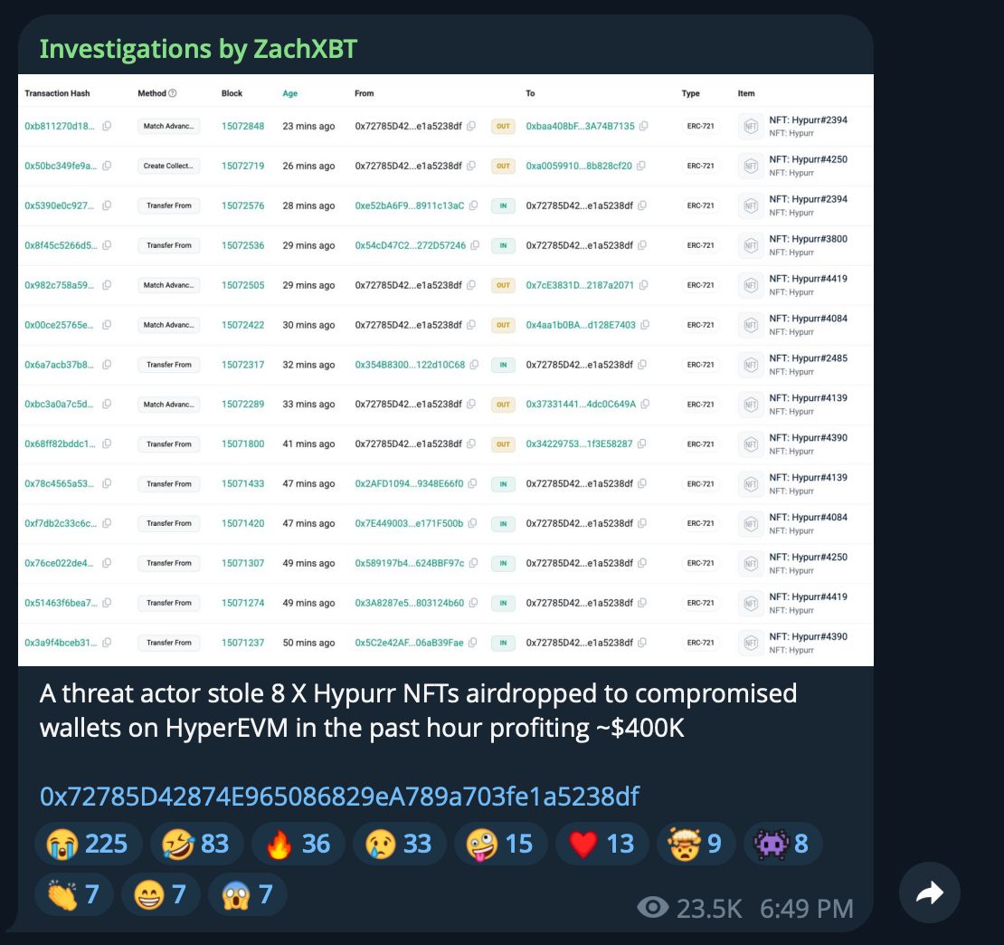 Hyperliquid's Hypurr NFTs Hit $76K Floor Price, But Hacker Steals 8 for ...