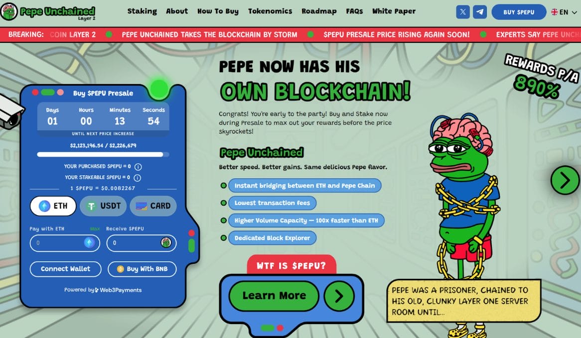 Pepe Unchained ($PEPU) dépasse la barre des 2,2 millions de